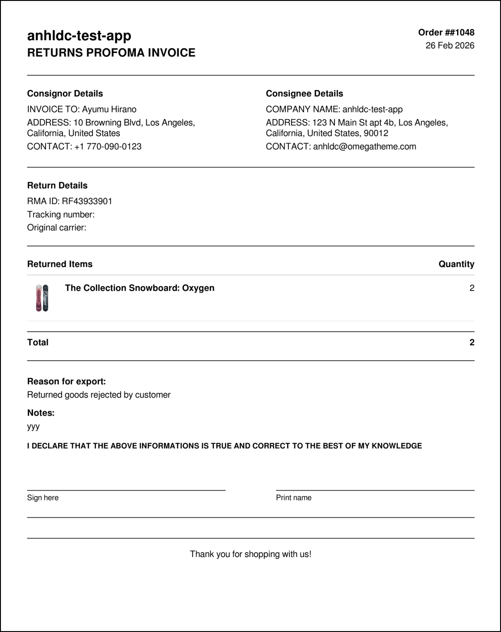 Synctrack Returns: New Packing Slip for Customs & Warehouse